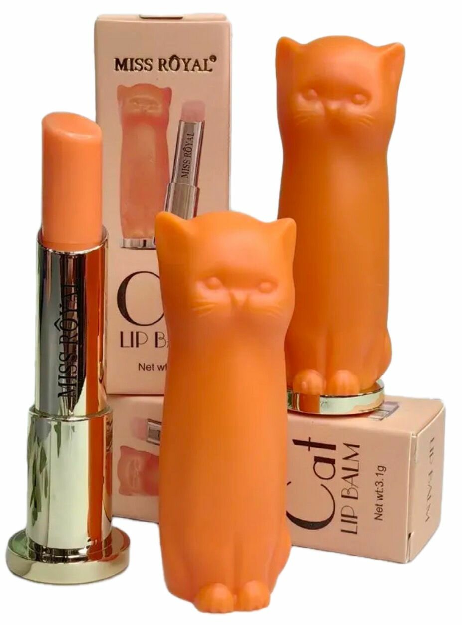 MISS ROYAL Бальзам для губ увлажняющий питательный прозрачный. Гигиеническая помада. Котик, CAT LIP BALM 3 г
