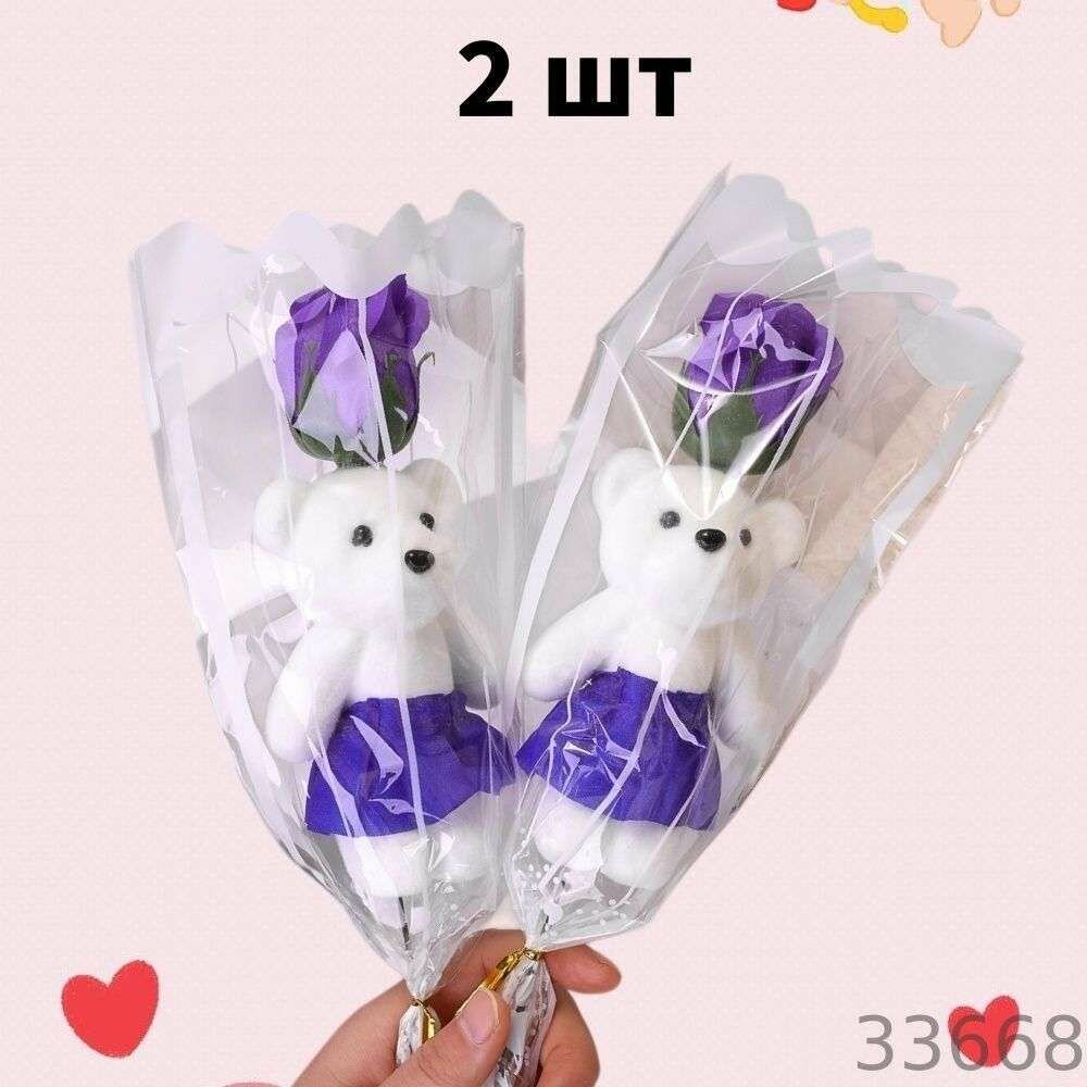 Букет из 1 мыльных роз с и мишкой. Подарочный набор для девушки