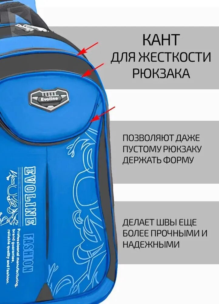 Рюкзак школьный Evoline для мальчиков синий с отделением для ноутбука и вентилируемой спинкой — фото 1
