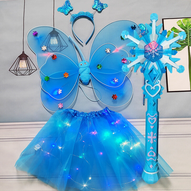 Крылья ангела-бабочки, светящийся аксессуар для спины девочки, детская волшебная палочка феи, игрушечный реквизит феи, волшебная палочка принцессы.