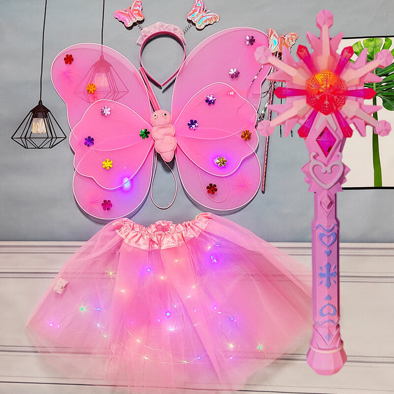 Крылья ангела-бабочки, светящийся аксессуар для спины девочки, детская волшебная палочка феи, игрушечный реквизит феи, волшебная палочка принцессы.
