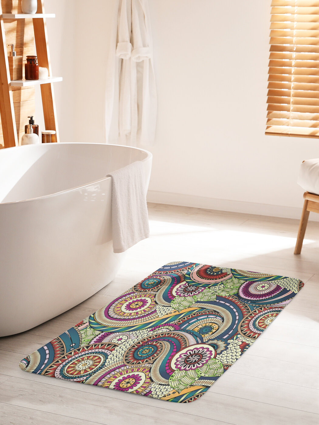 Коврик для ванной комнаты и туалета противоскользящий "Безумные завитки" 60х100 см, JoyArty