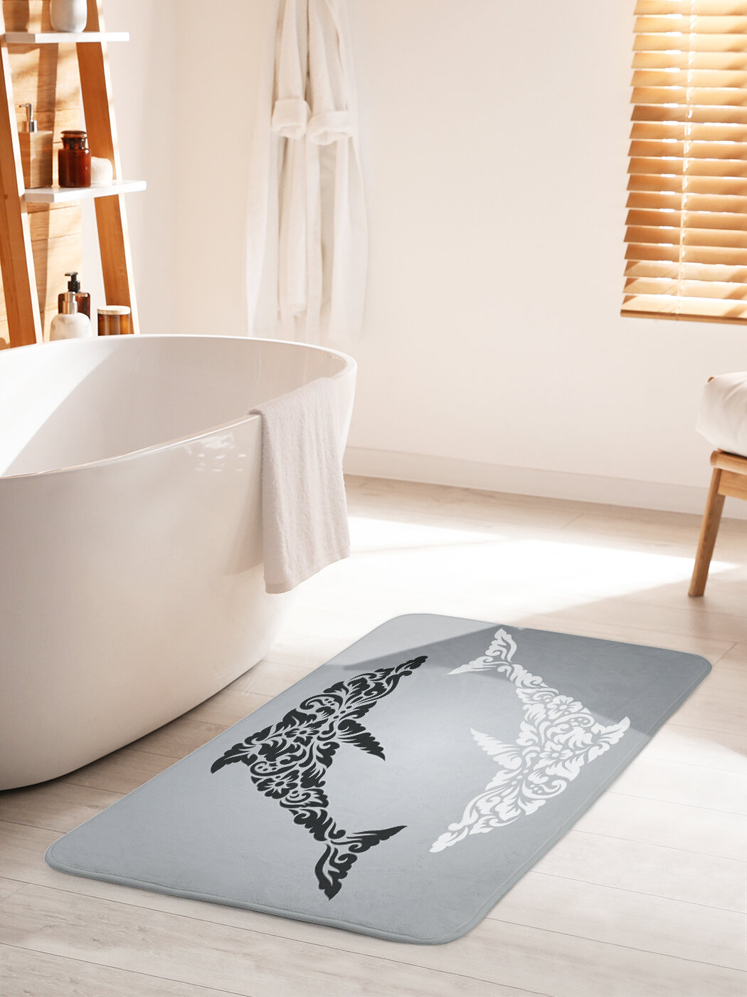 Коврик для ванной комнаты и туалета противоскользящий "Дельфины в стиле декора" 60х100 см, JoyArty