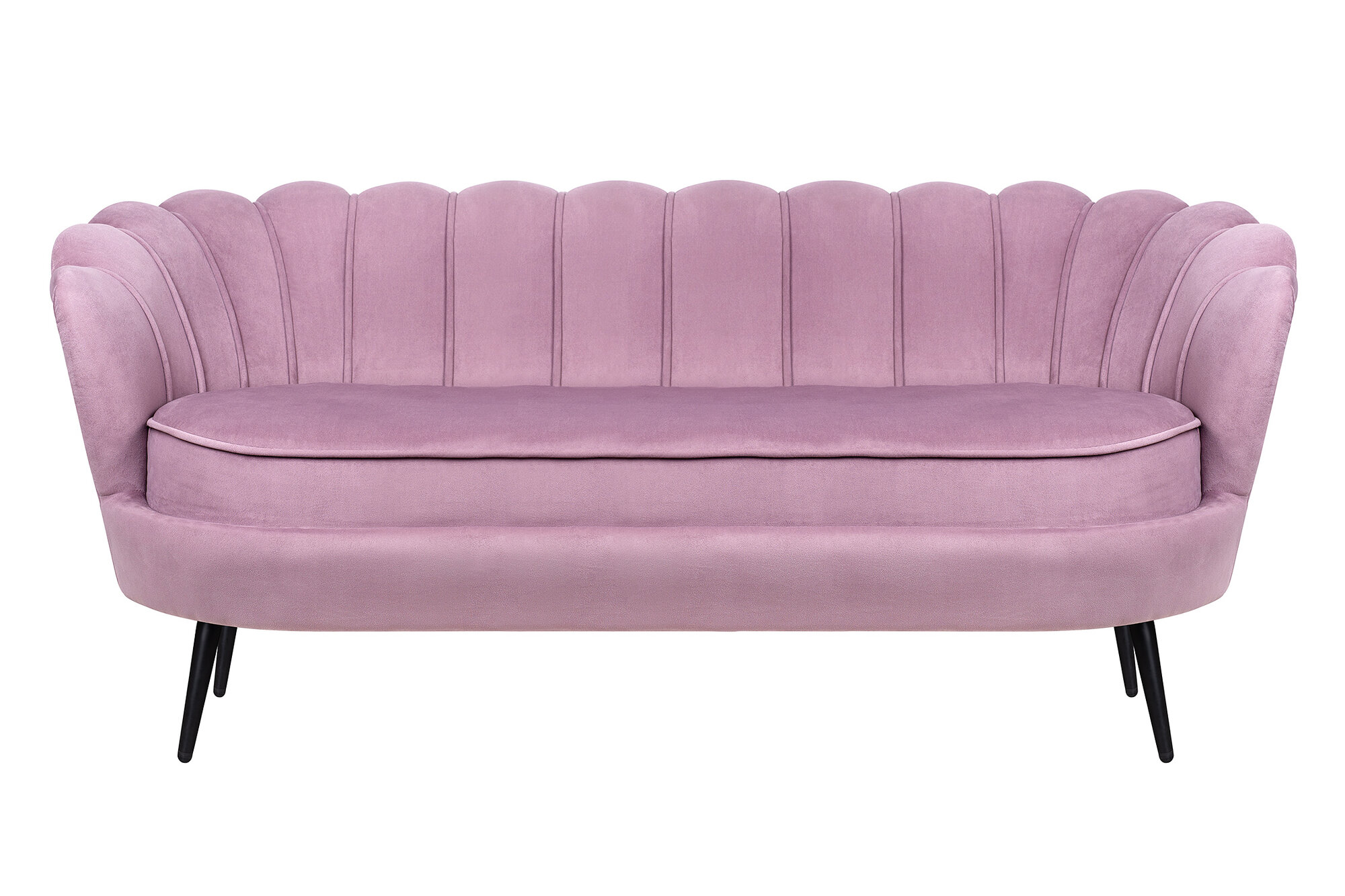 Прямой дизайнерский диван ракушка, Pearl triple pink, розовый с черными ножками