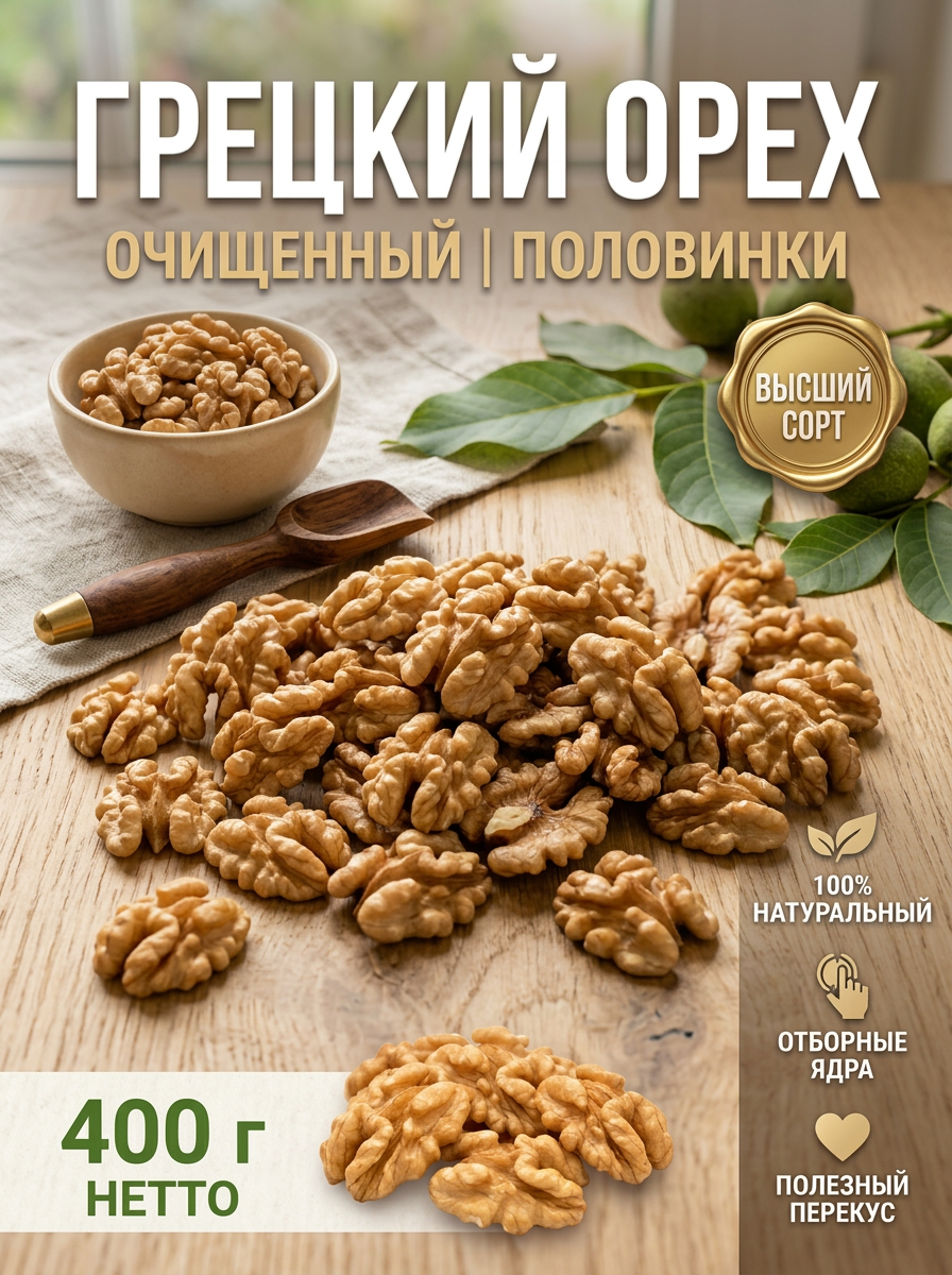 Грецкий орех очищенный половинки высший сорт 400 г