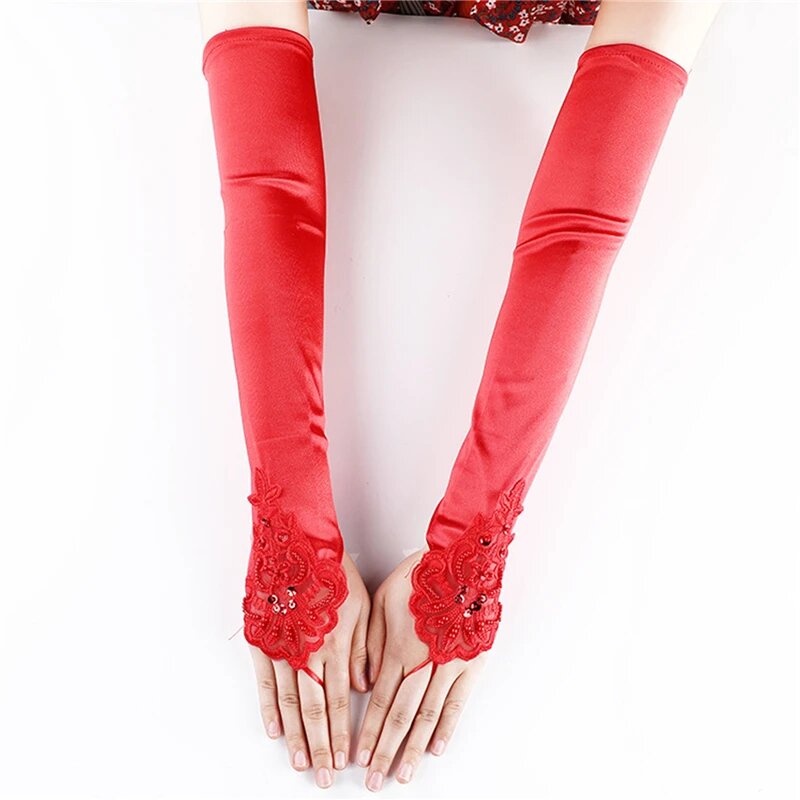 Длинные Шелковые Сексуальные Кружевные Перчатки Длиной 43 См С Вышивкой На Крючках На Кончиках Пальцев