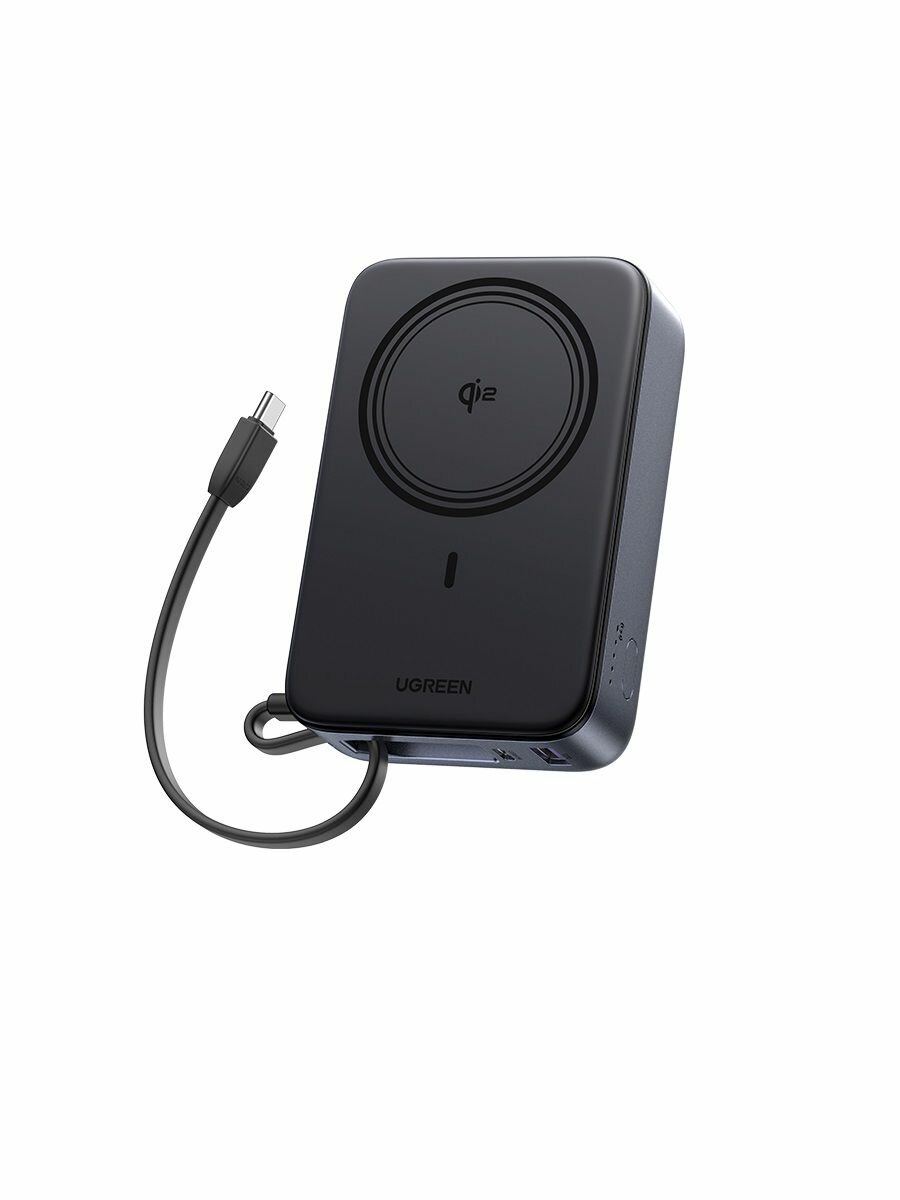 Внешний аккумулятор UGREEN PB567 (55450B) Magnetic 20000mAh Wireless QI2 15W Power Bank. Цвет: серый космос