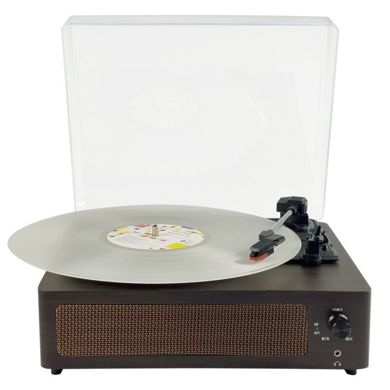 Виниловый проигрыватель с Bluetooth и встроенными динамиками, ретро стереосистема 3 скорости, RCA/AUX