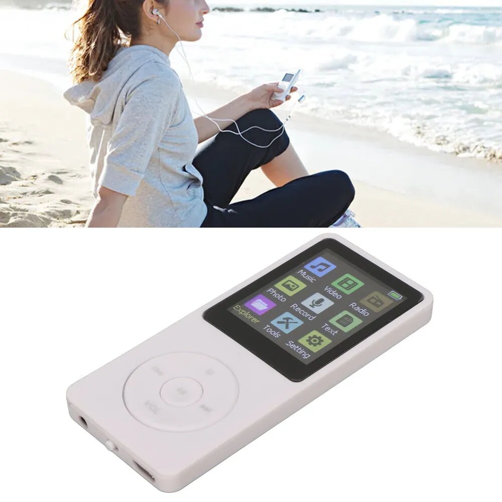 MP3-плеер, белый, с поддержкой до 32 ГБ Micro SD, аудиоформаты: MP3, WMA, FLAC, APE, AAC, OGG, ACELP — фото 1