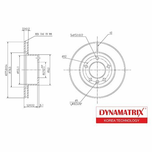 Диск тормозной Dynamatrix-Korea DBD860 для Mercedes V-CLASS 638/2, Vito 638