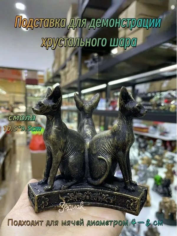 Фигурка декоративная кошки 10.5 см х 9.5 см, высота 10 см, длина 10 см для демонстрации хрустального шара