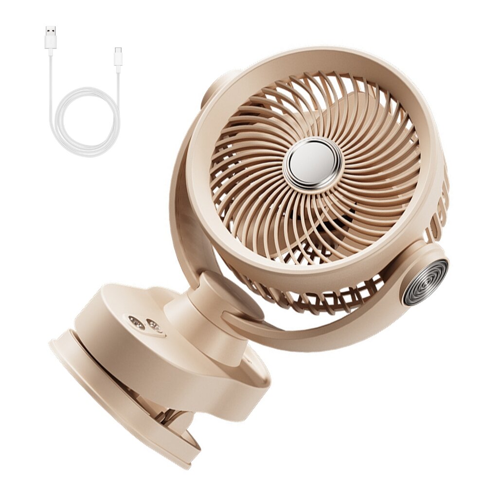 Настольный маленький вентилятор без звука clip fan usb светло-бежевый