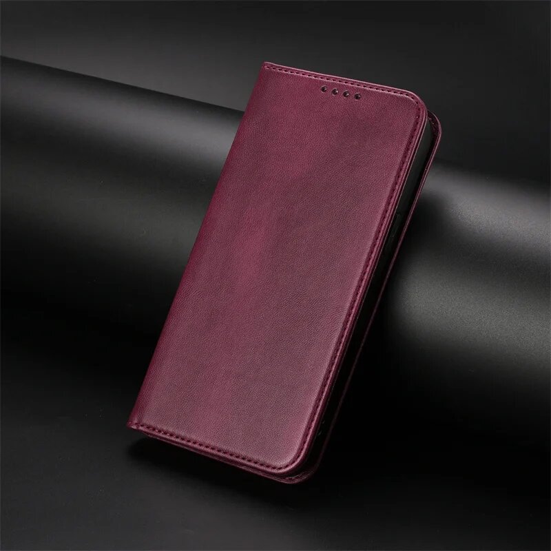 Чехол-бумажник из кожи с магнитной застежкой для Xiaomi Poco C85 C75 C71 Бордовый, A, POCO F7 5G