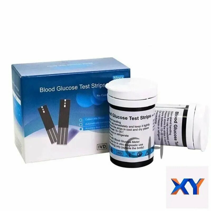 Тест-полоски для измерения глюкозы в крови Blood Glucose Test Strips, 50 шт. + 50 ланцетов, совместимы с глюкометрами, с