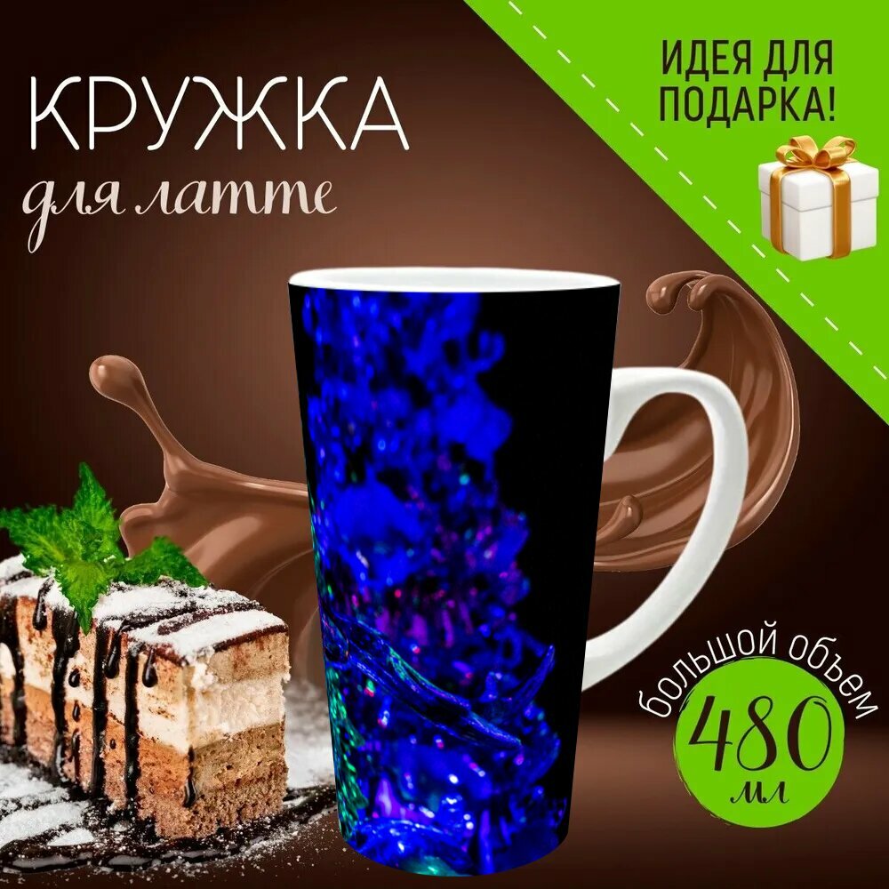 Кружка латте керамическая большая для чая и кофе с прикольным принтом "Рождественский фон из хрустального оленя Олениный орнамент в хрустале для приветствия олень." 500 мл.