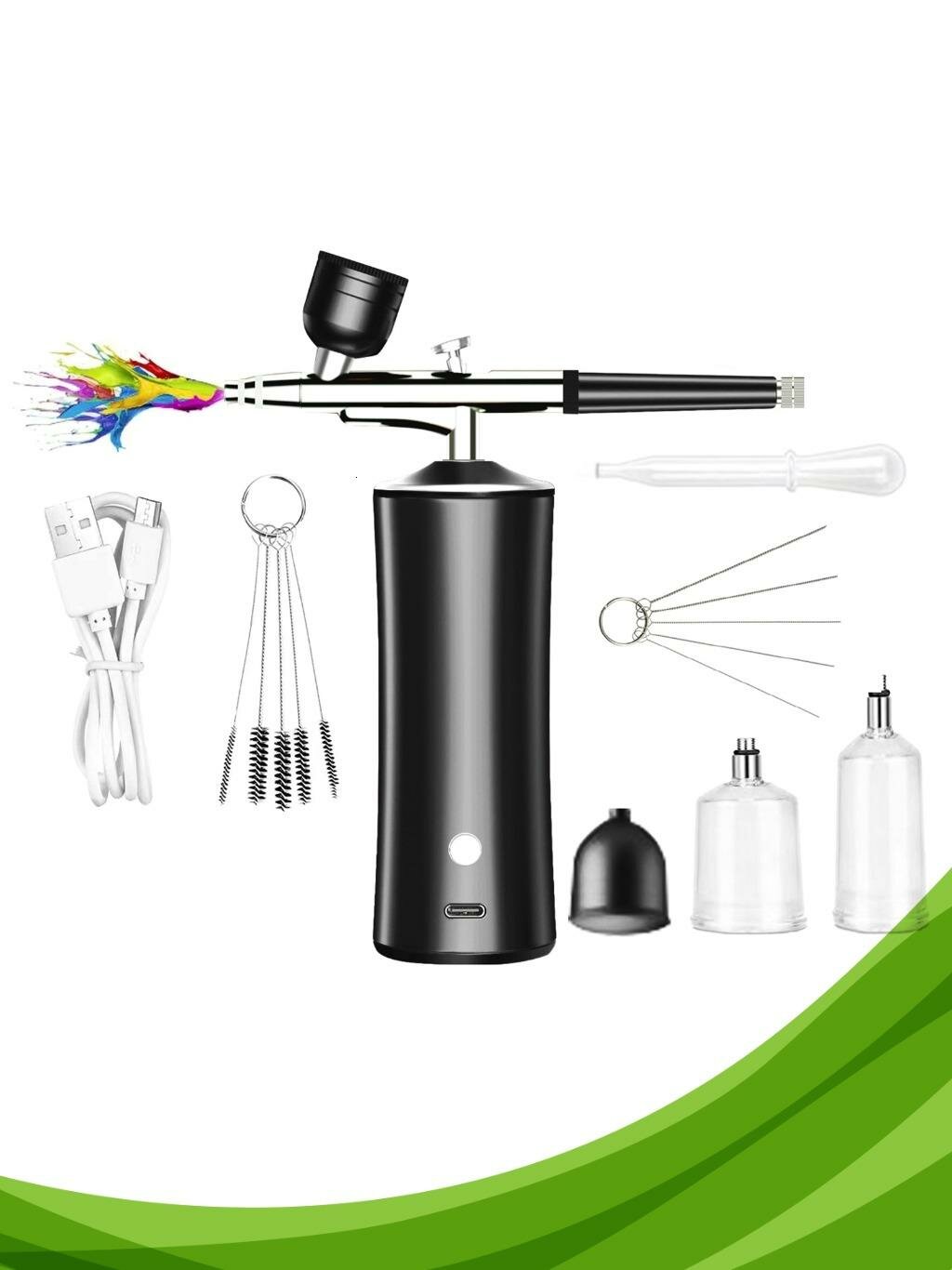 Аккумуляторный аэрограф с компрессором, Черный