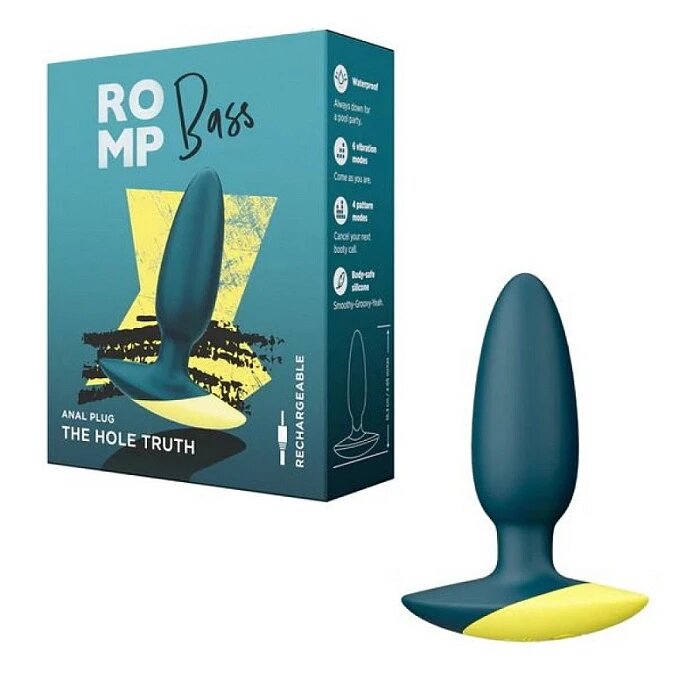 Анальная пробка «Romp Bass» с вибрацией, водонепроницаемая, зеленая