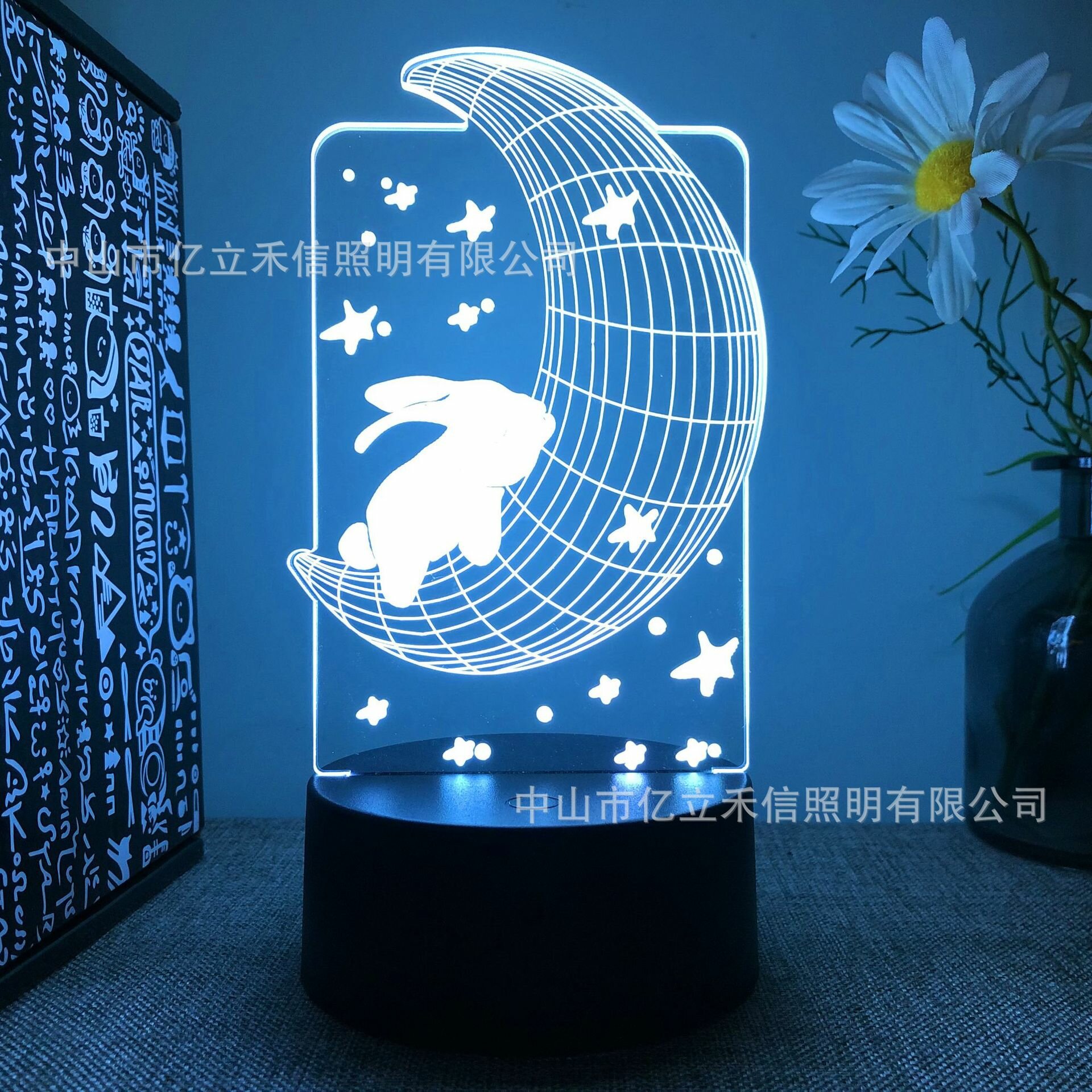 3D лампа-ночник с луной и медведем USB с однотонным теплым светом, черная, декор для прикроватной тумбочки
