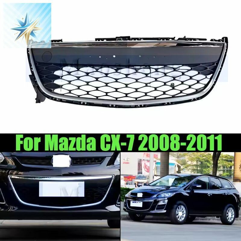 Защитная решетка переднего бампера Mazda CX-7 2008-2011, пластиковая решетка в бампер для защиты и обновления внешнего вида (чёрная, белая)