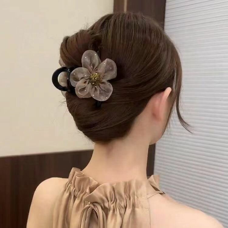 Новая высококачественная заколка для волос с сетчатыми стразами в виде цветка 8cm. высокого хвоста, пучка, элегантная и универсальная.