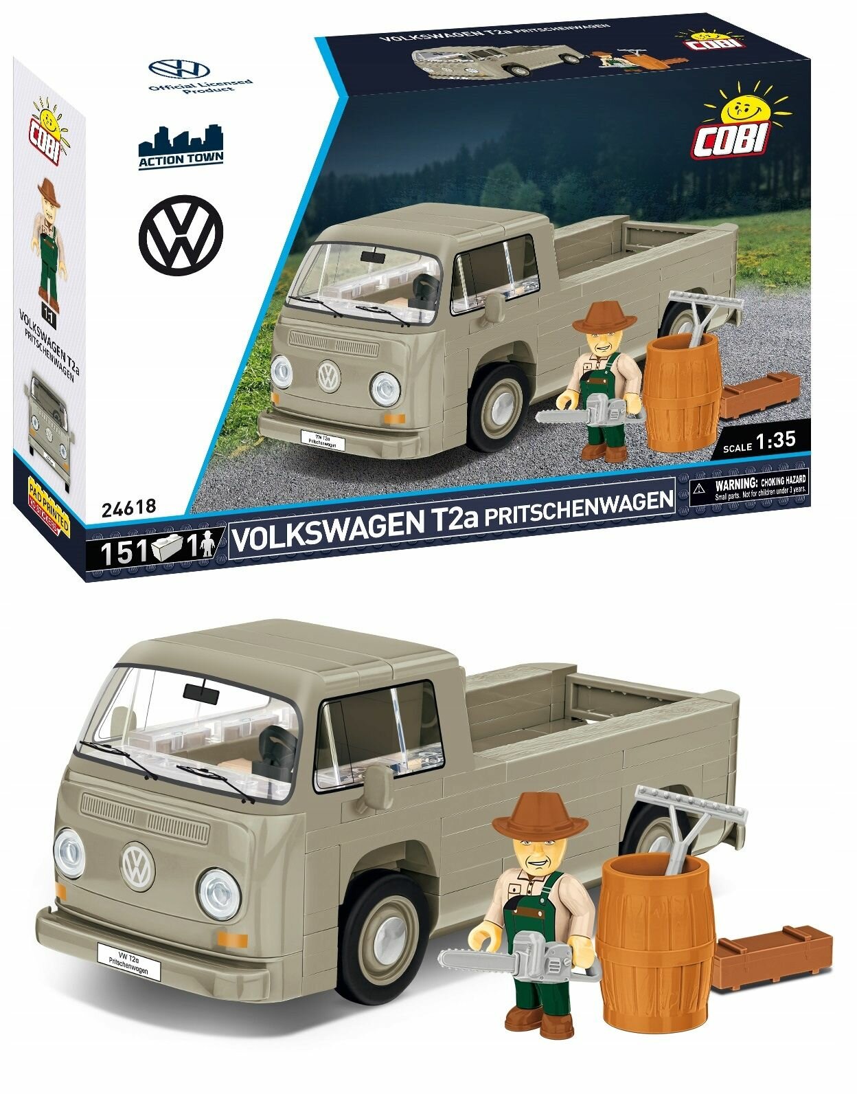 Конструктор Cobi Action Town - АвтомобильVOLKSWAGEN T2A PRITSCHENWAGEN + аксессуары , 151 эл. - 24618