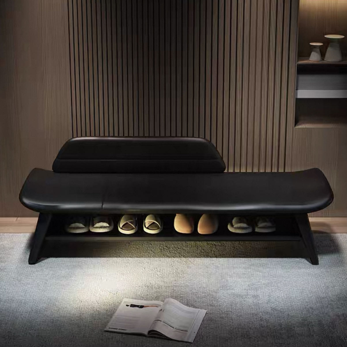 Интерьерная банкета со спинкой и фигурным сиденьем Alcor (140см / цвет черный)