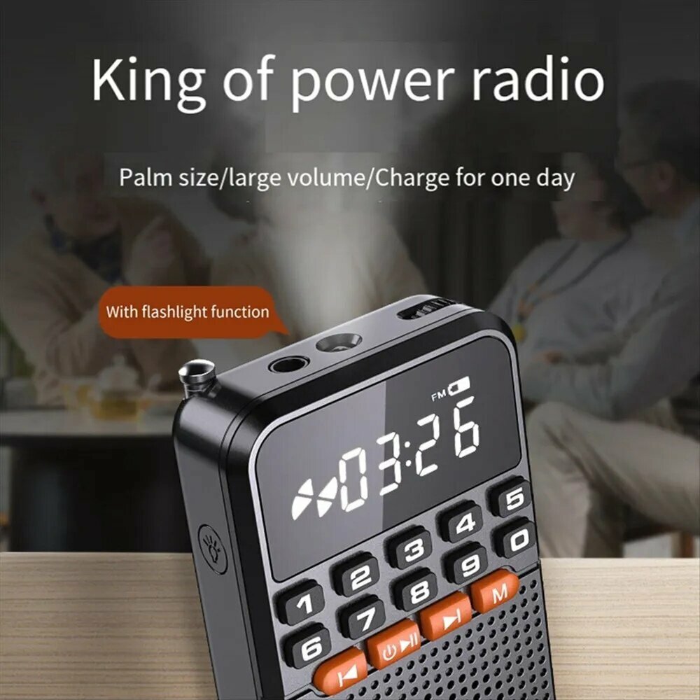 Портативное мини-радио FM с двойной антенной, карманным приемником, Bluetooth-колонкой, TF-карточным плеером и светодиодным фонариком.