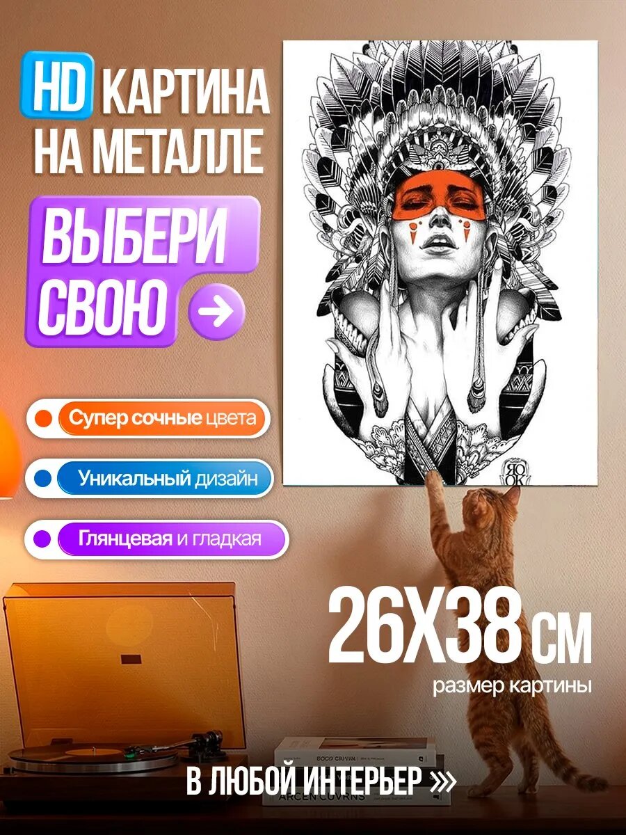 Картина на HD металле Индейская принцесса арт