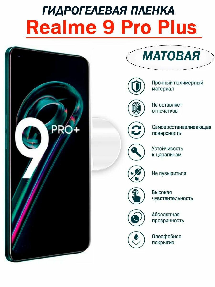 Матовая гидрогелевая защитная пленка Realme 9 Pro+ на экран для защиты устройства от царапин и потертостей.