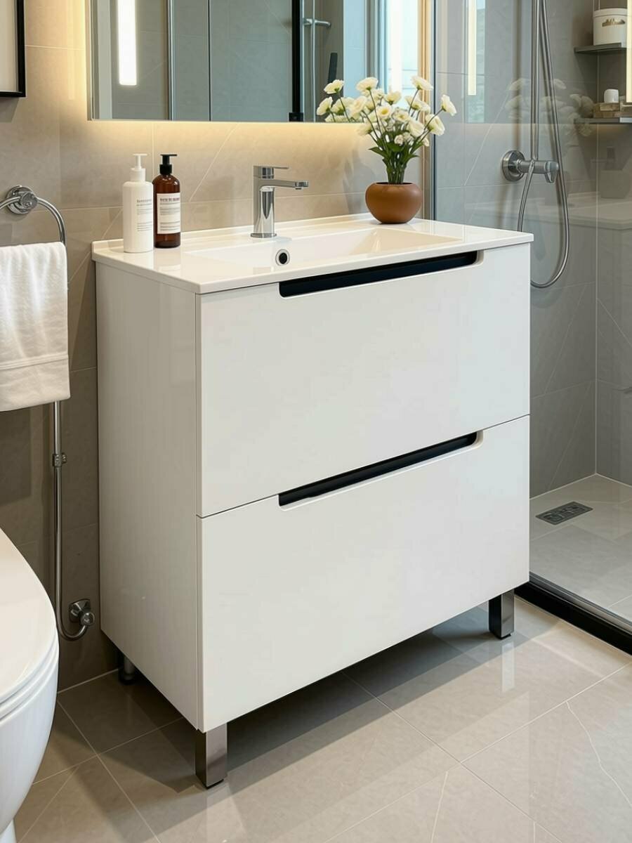 Тумба для ванной под раковину Runo Лина 80, напольная, белый, под раковину Теффи 80