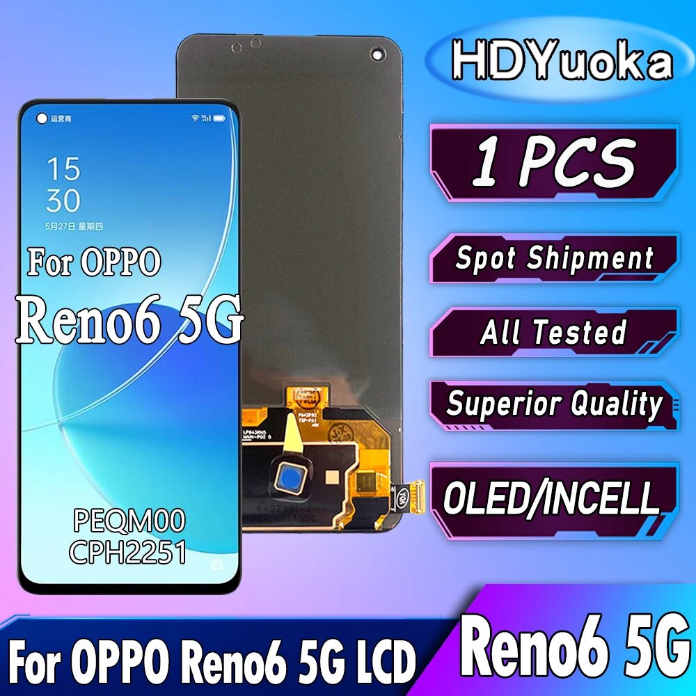 6,43 "OLED для OPPO Reno6 5G ЖК-дисплей PEQM00 CPH2251 Дисплей с дигитайзером сенсорного экрана в сборе, запасные части для ремонта