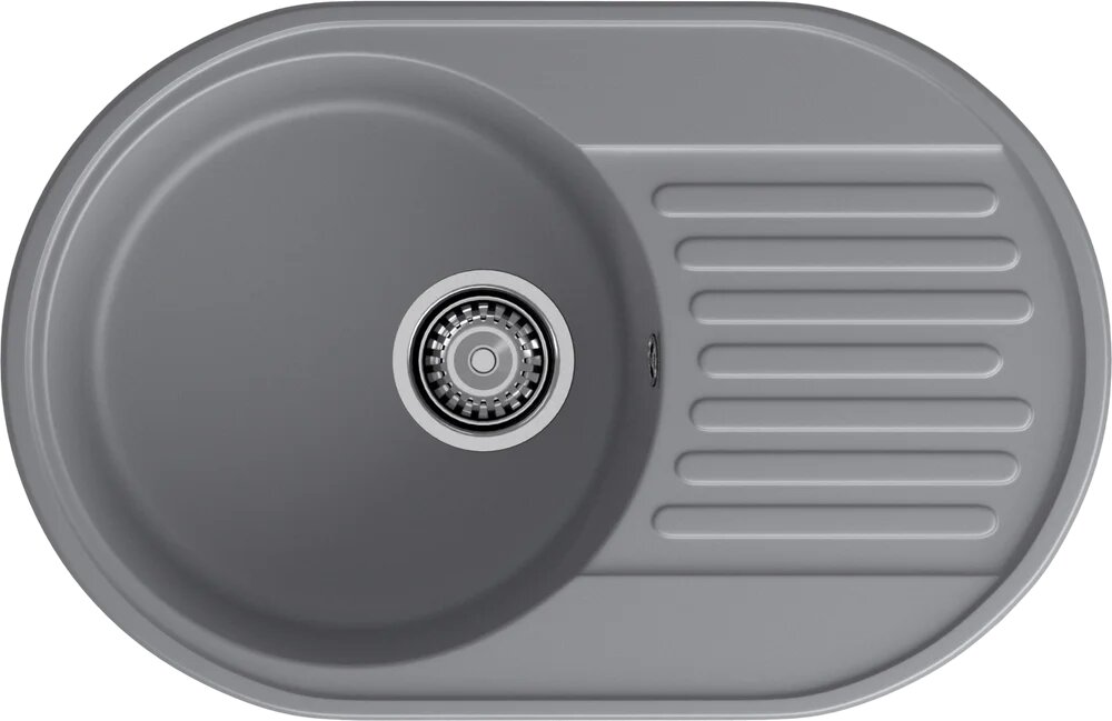 Мойка кухонная GranFest Quarz 18 кварцевая, 74x48, мойка для кухни, с крылом, серая, овальная, матовая