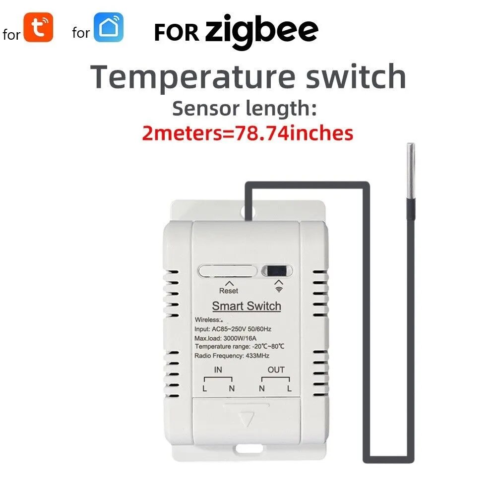 Выключатель Mumubiz для TUYA для ZIGBEE, Коммутатор с датчиком температуры, 1 метр, 433 МГц — фото 1
