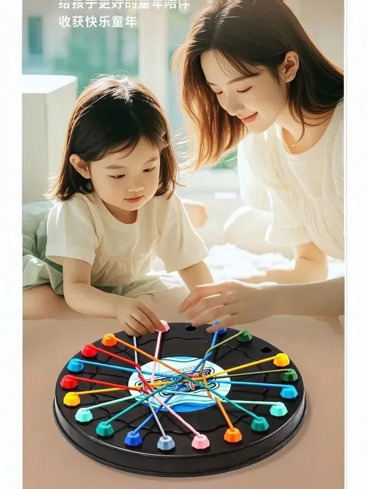 Развивающая игра-головоломка ROPE CHALLENGE, распутывание верёвок, логическая игра для детей от 3 лет, 10 разноцветных верёвок, размер 18x18x1,5 см, в комплекте мешочек для хранения