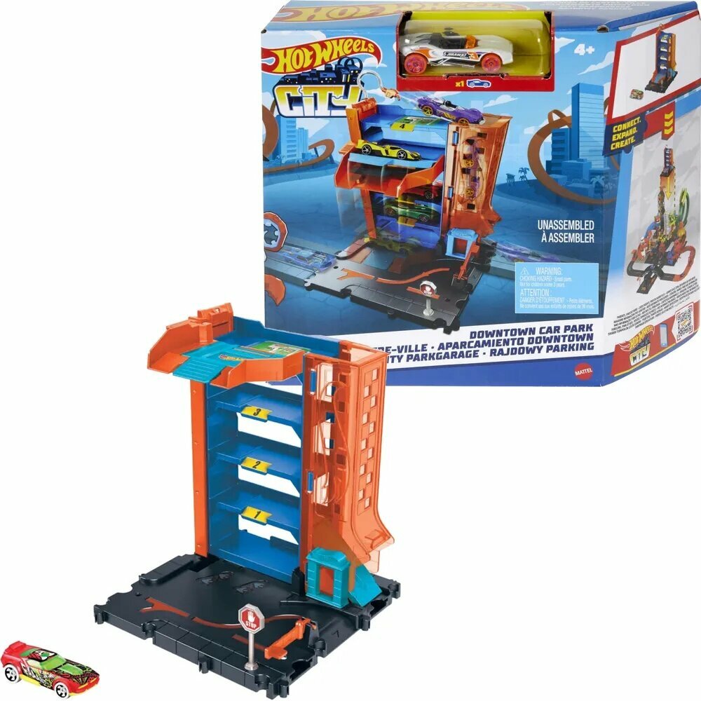 Hot Wheels Давайте погоняемся Netflix - Городской набор Drive-Thru Playset, с 1 игрушечной машинкой, гаражный набор