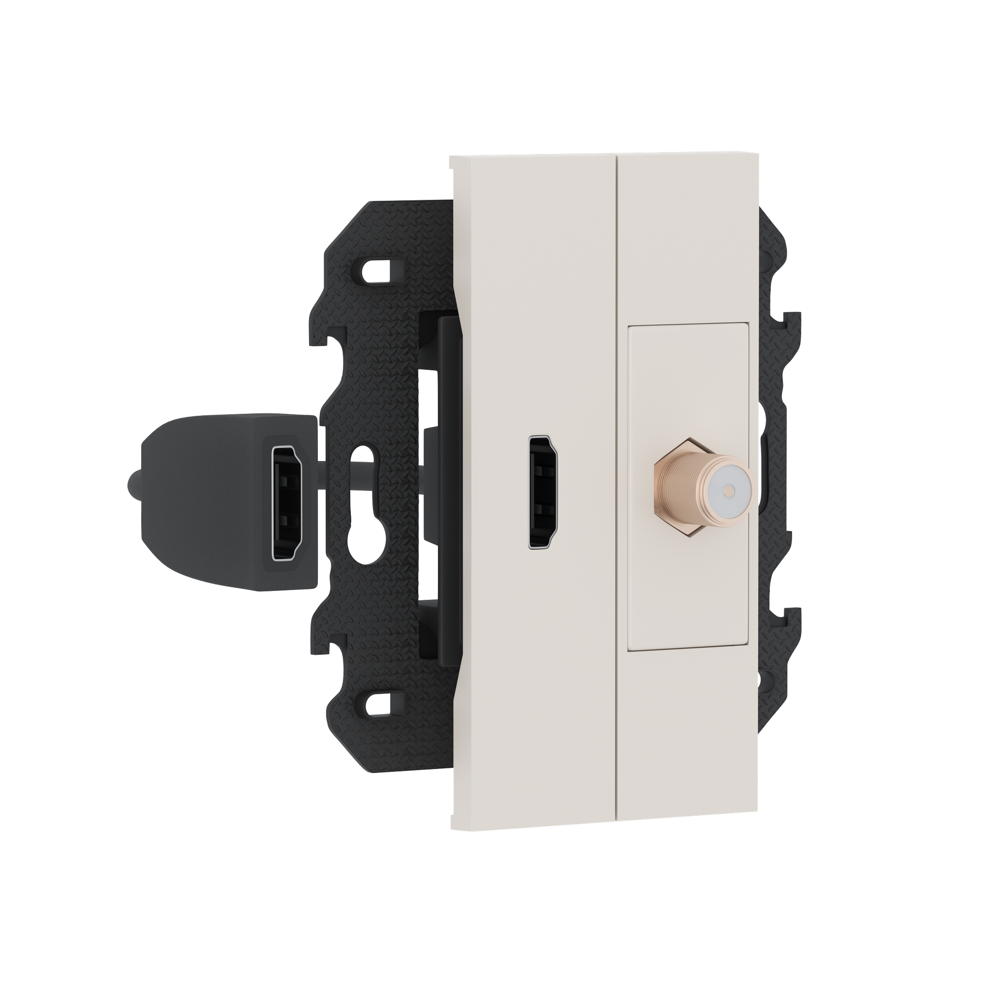 Розетка комбинированная HDMI + TV/SAT простая с F-разъёмом, цвет песочный матовый, серия VGD