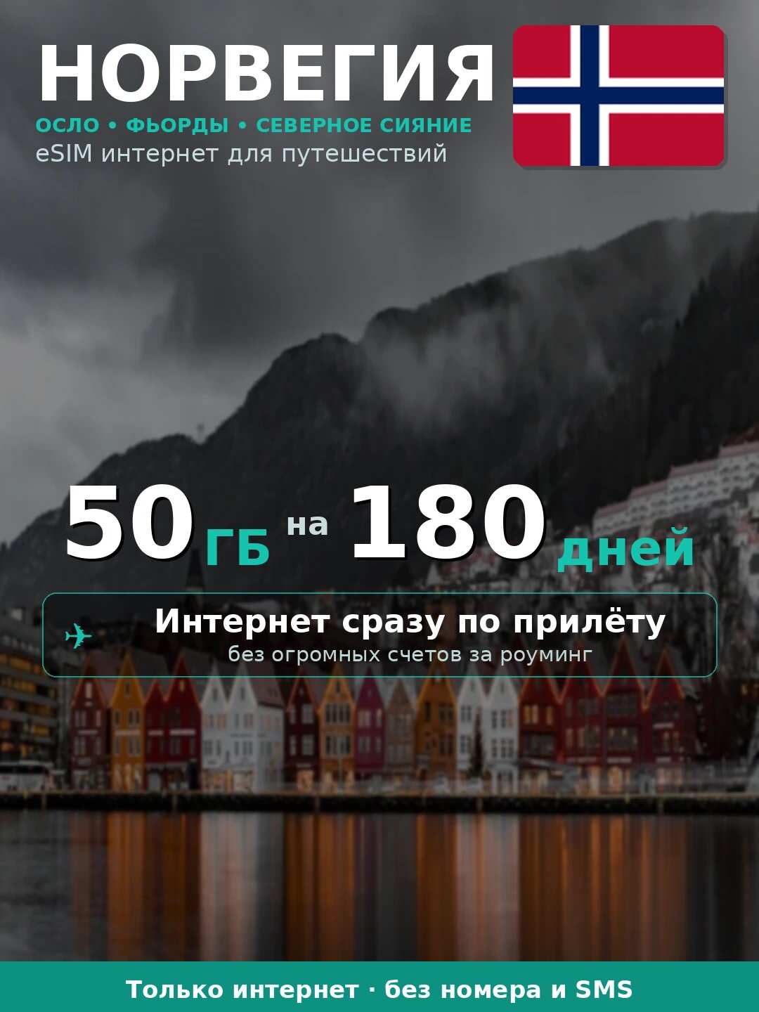 ESIM Норвегия — мобильный интернет 50 ГБ на 180 дней | виртуальная SIM-карта для путешествий