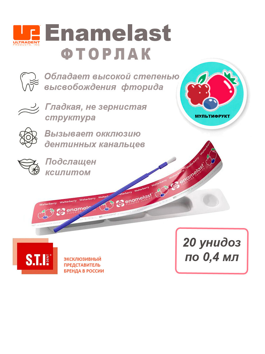 Фторлак для зубов Enamelast стоматологический, ягодный вкус , для укрепления зубов и профилактики кариеса
