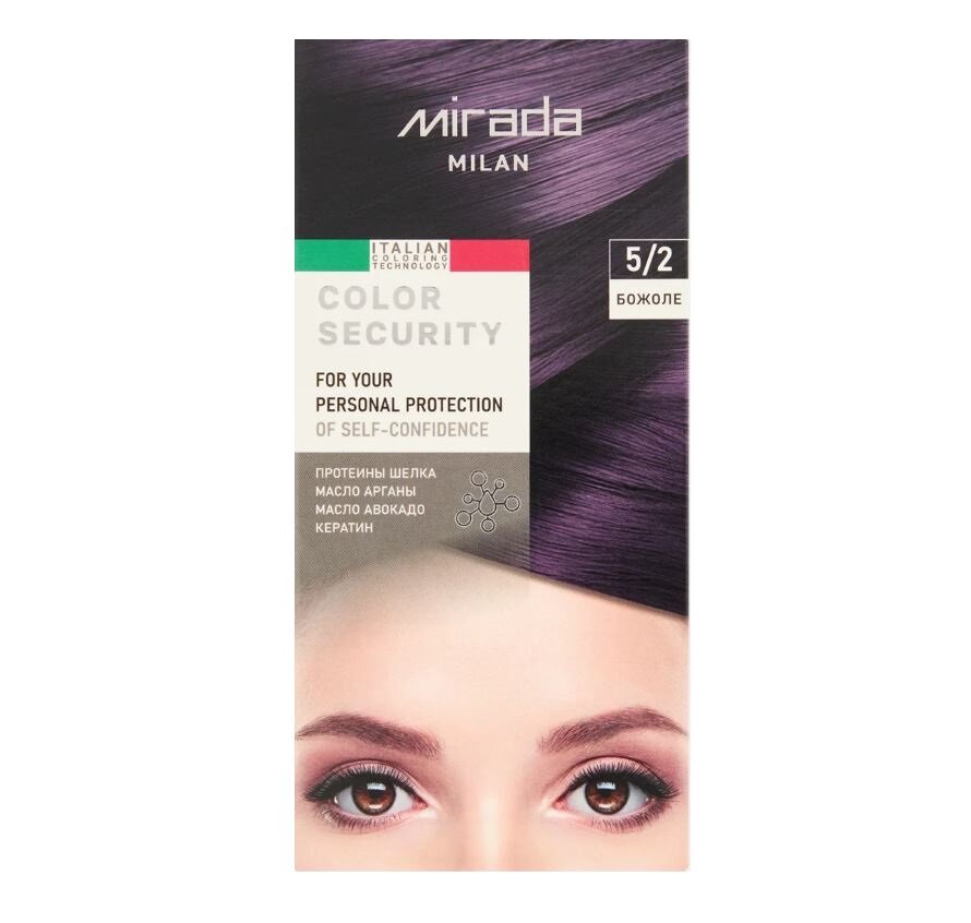 Краска для волос MIRADA Color Security с протеинами шелка, кератином, арганой, авокадо, божоле 5.2, 112 мл