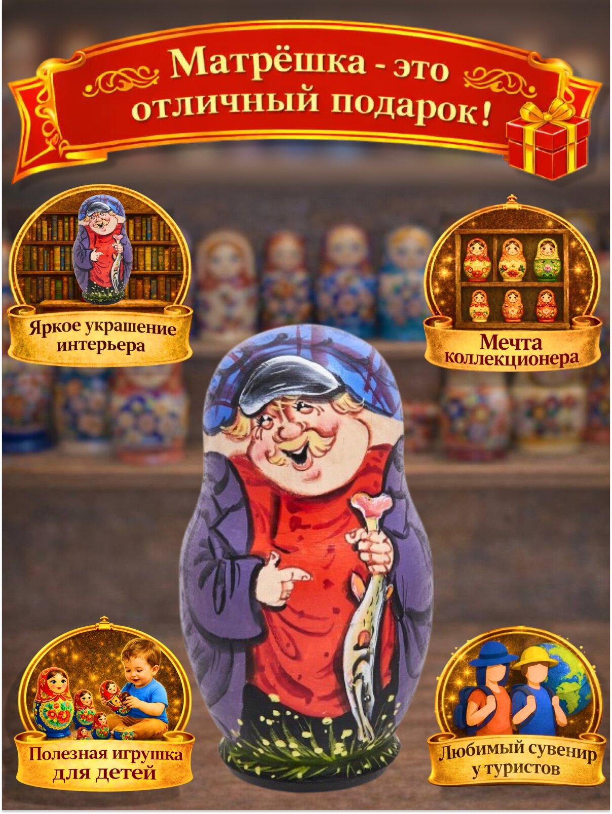 Матрешка Иван и щука — фото 1