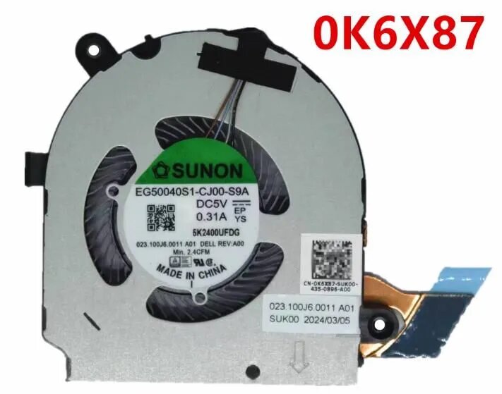 4-контактный 5V вентилятор CPU для Dell Latitude 5310, Latitude 5310 2-in-1,0K6X87, EG50040S1-CJ00-S9A, NS65C11-19H08