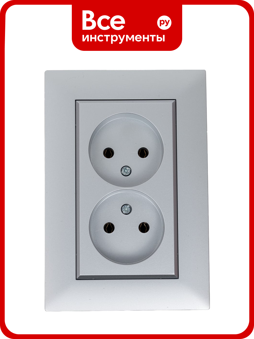 Розетка, MAKEL, MAKEL 2-я без заземления СП KAREA RIZZ 16А IP20 сереб. 88065017, серебряная, высококачественное