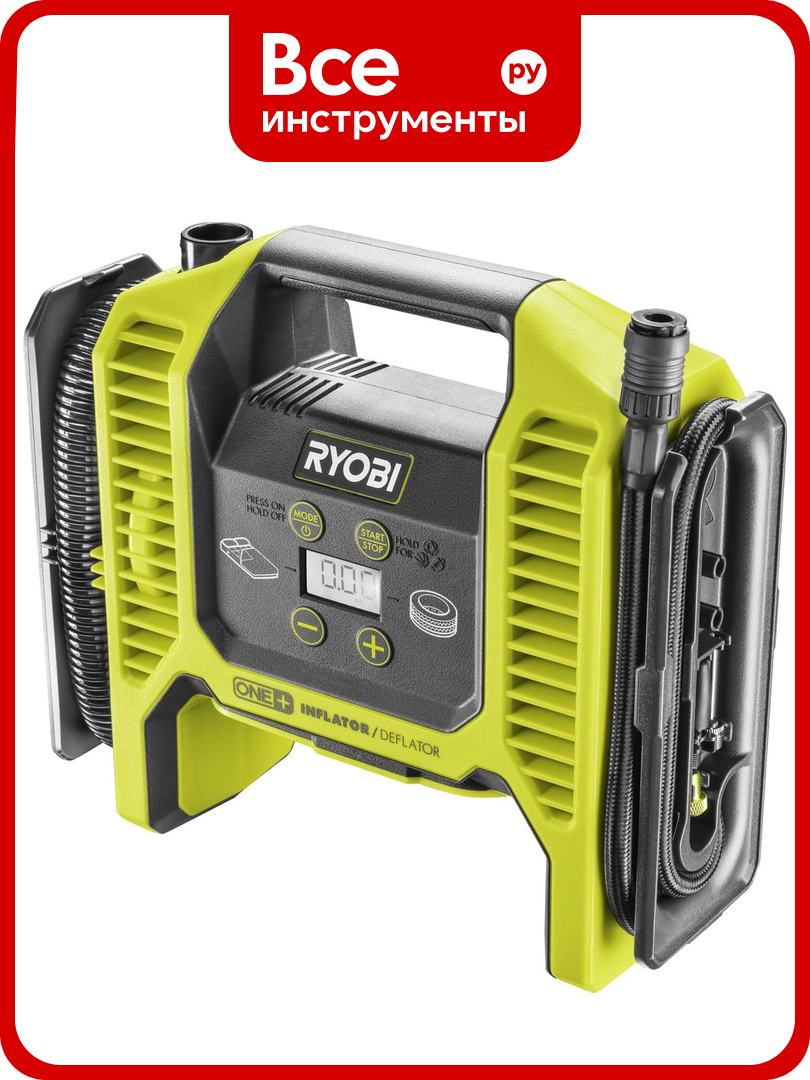 Компрессор Ryobi ONE+ R18MI-0 для накачки шин с цифровым дисплеем и функцией откачки воздуха, максимальное давление
