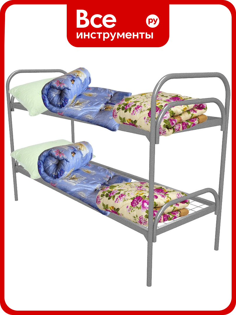 Двухъярусная металлическая кровать Sebmet 900x1900, сетка 100x50, 2 перем. +матрасы, одеяла, подушки (С+2) (ТД САМ) К2-90190-10050-2П-КПБ