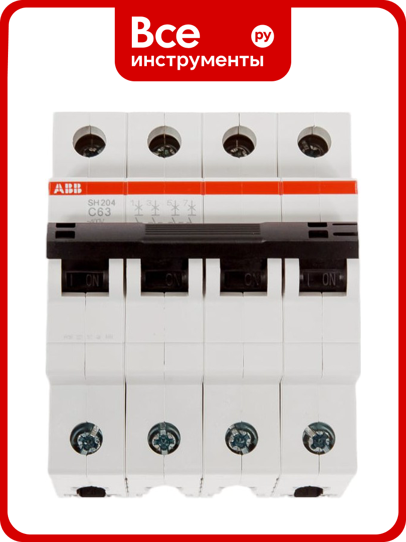 Автоматический выключатель ABB 4-полюсный SH204 C63 2CDS244001R0634 модульный тип, установка на DIN-рейку, защита