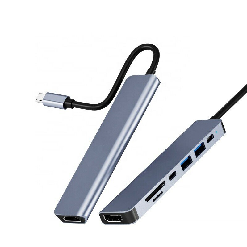 HUB адаптер Type-C 7-in-1, Разветвитель Type-C to HDMI + SD + micro SD + USB2.0 + USB3.0 + USB-C PD + USB-C 3.1, Серый