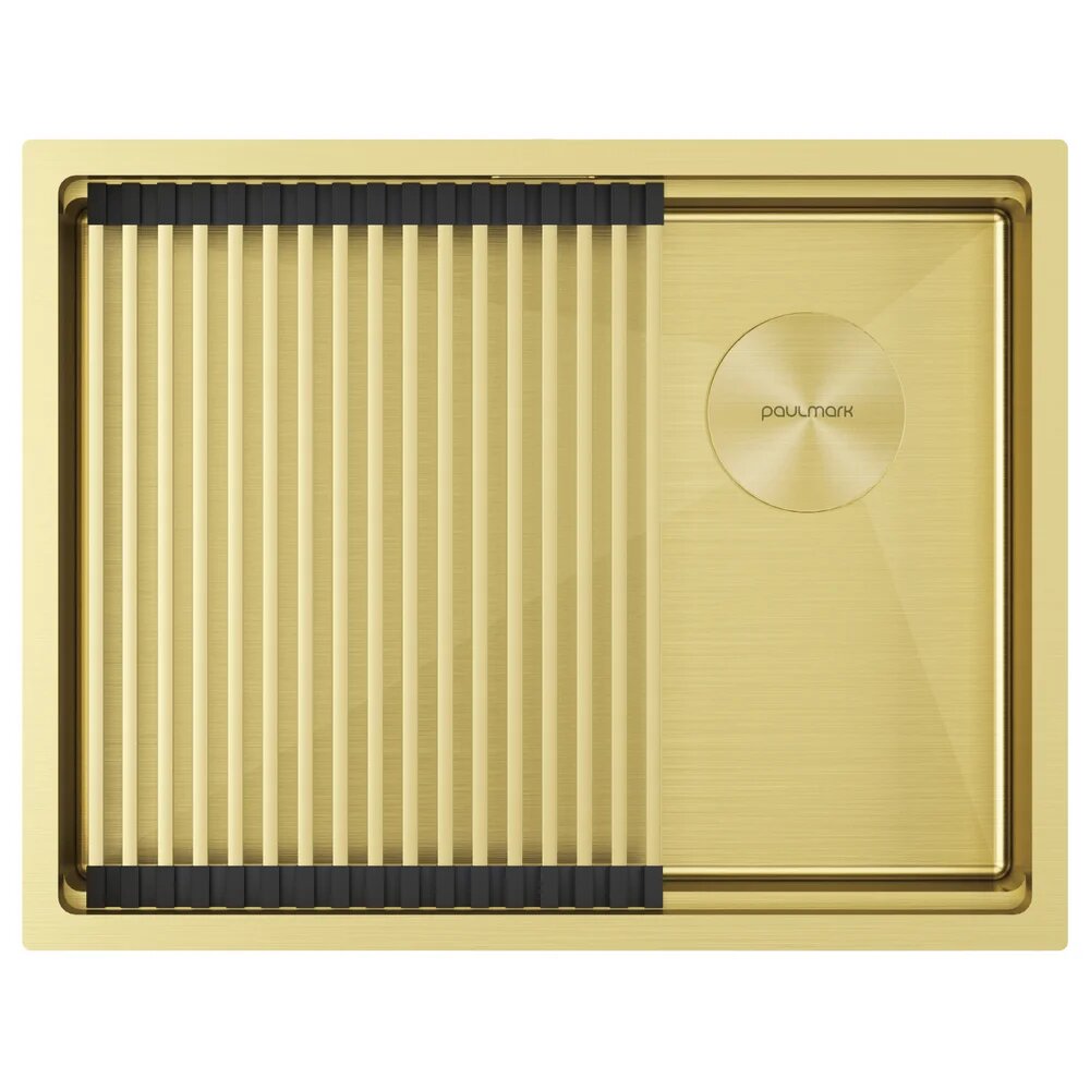 Мойка кухонная Paulmark PM705845-LG металлическая, 58x45, прямоугольная, мойка для кухни, врезная, под столешницу, золотая