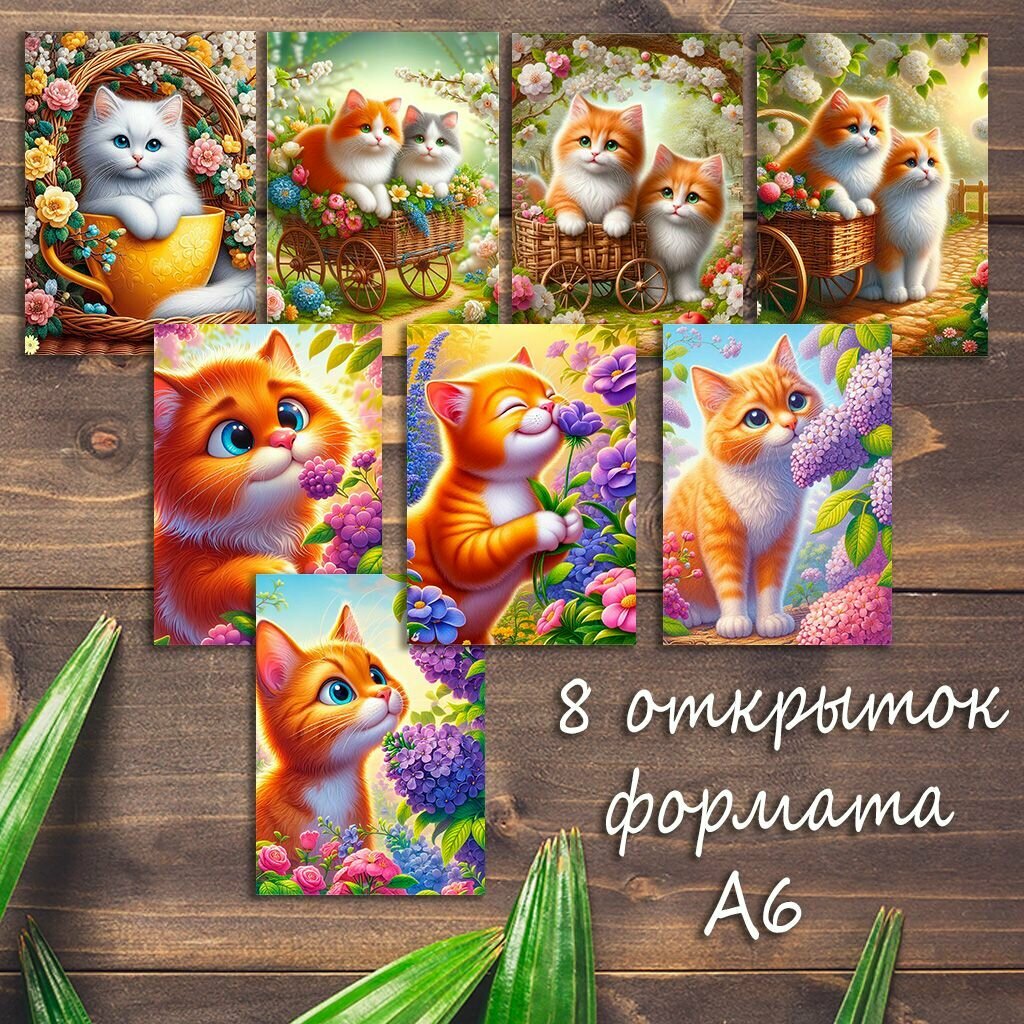 Большой набор открыток Котик, 8 штук