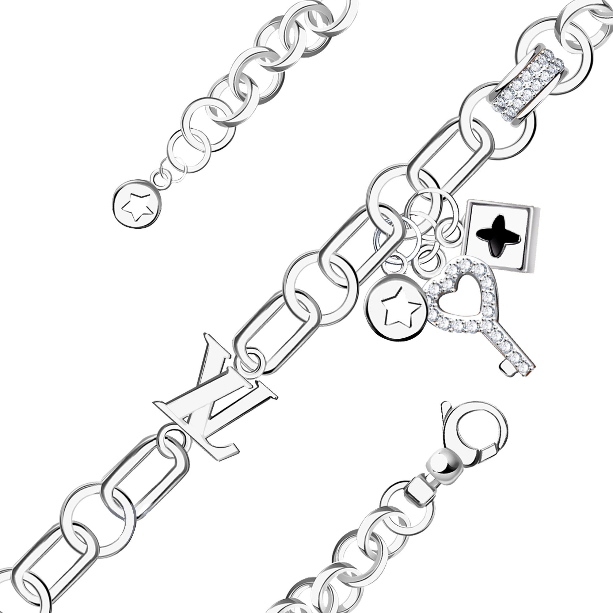Браслет Diamant online, серебро, 925 проба, родирование, оникс, фианит