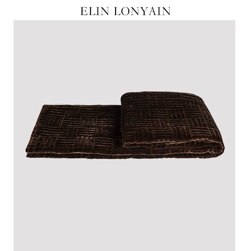 Плед-накидка Longyan Home Furnishing, современный, простой, темно-коричневый, из шелкового бархата, с вышивкой,